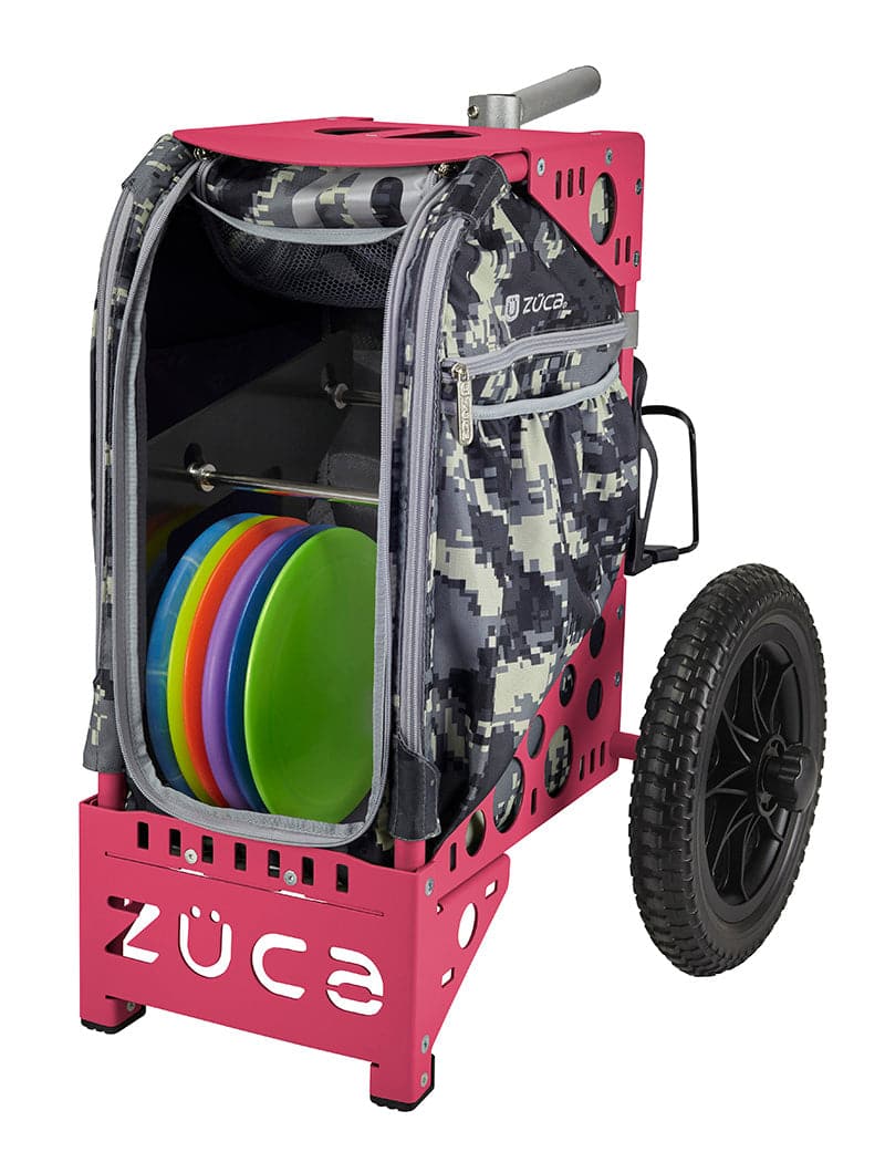 Zuca All Terrain Disc Golf Cart - Pink Frame With Anaconda Insert Bag
