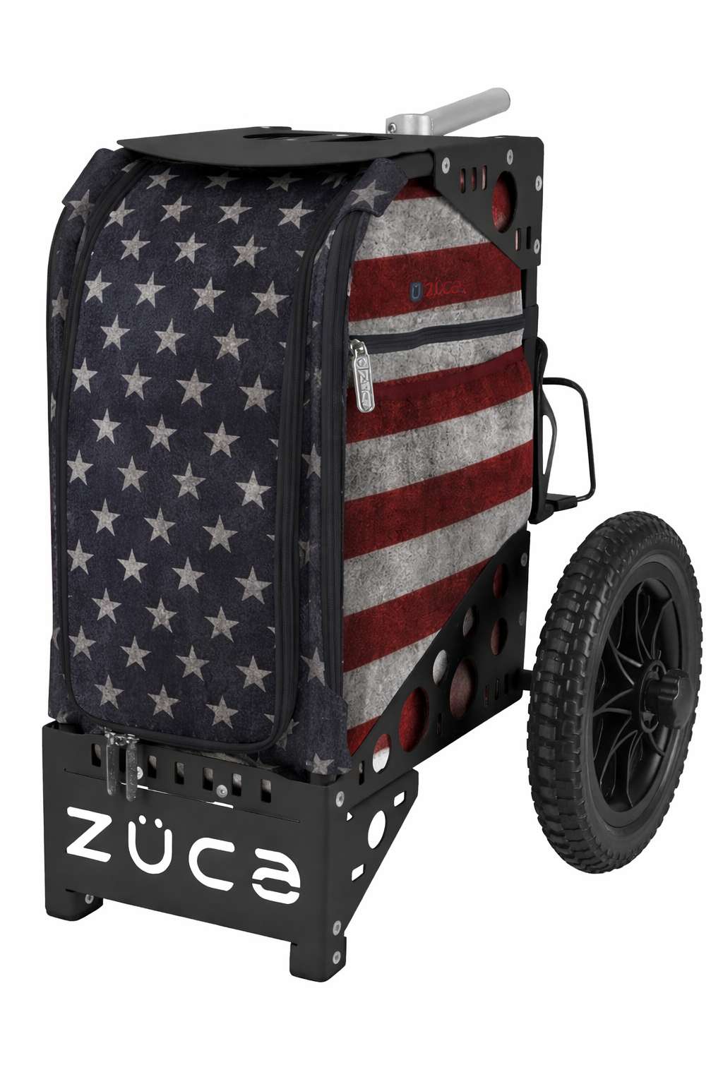Zuca All Terrain Disc Golf Cart - Black Frame With Old Glory Insert Ba