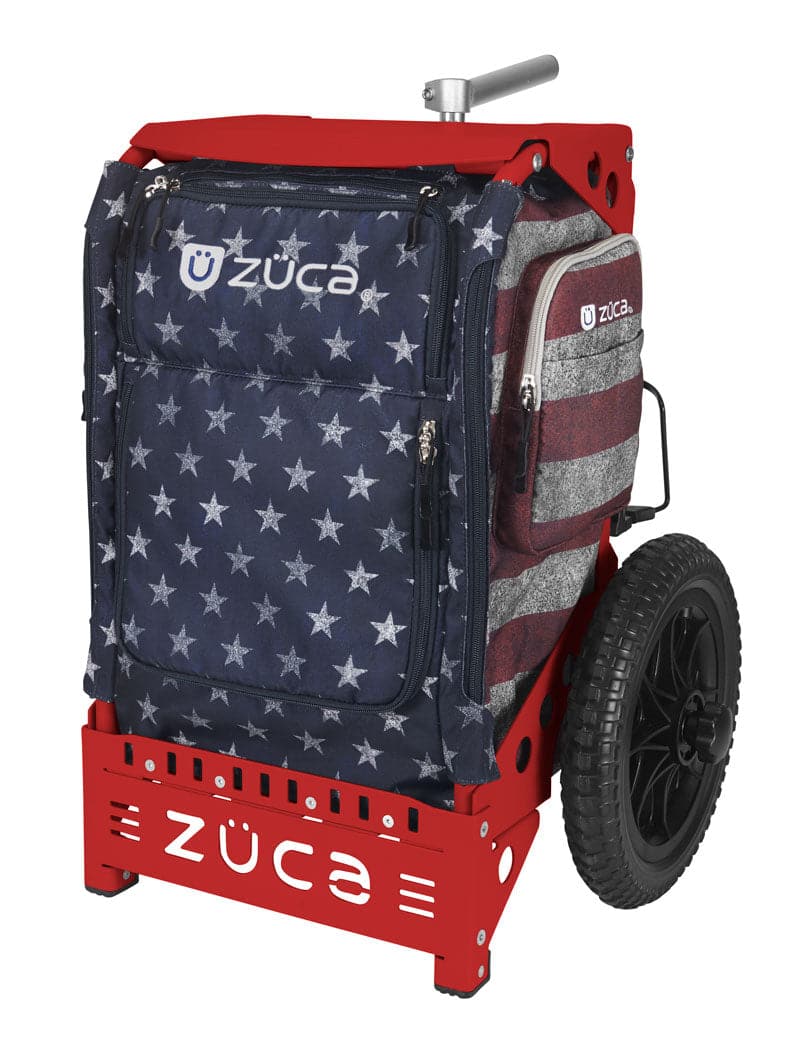 Zuca Trekker Disc Golf Cart - Red Frame With Old Glory Insert Bag